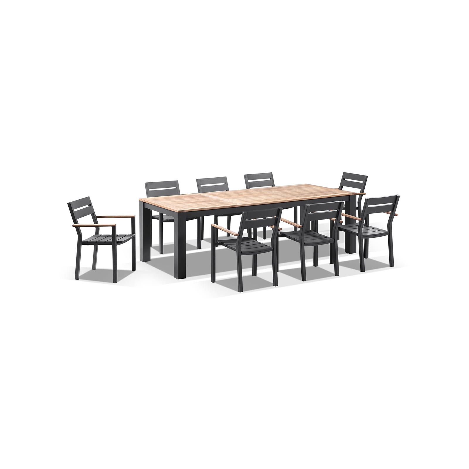 Outdoor Balmoral 2.5M Teak Top Aluminium Table With 8 Capri Dining ...