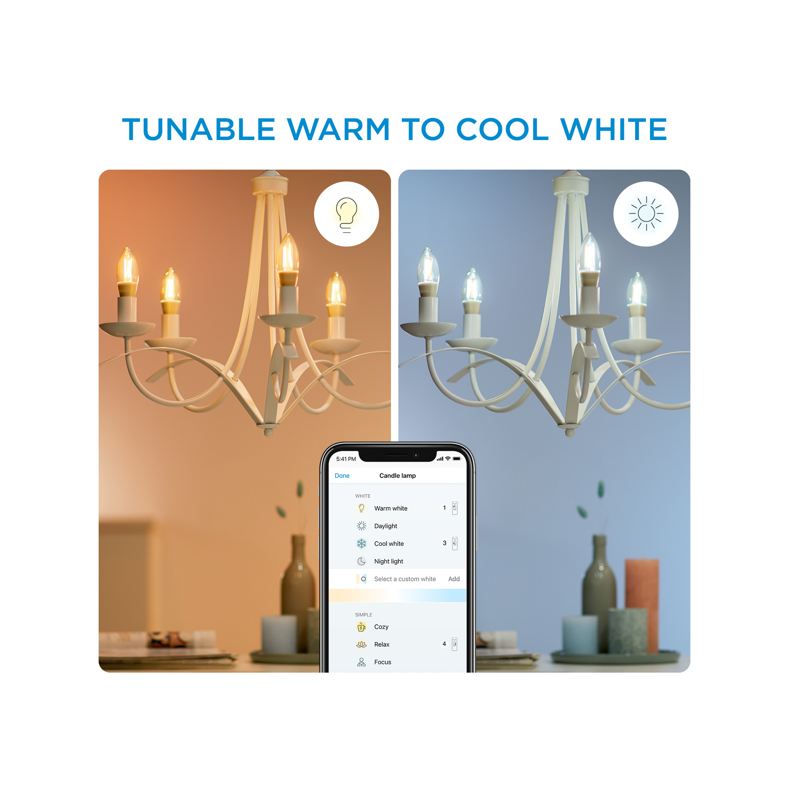 WIZ P45 E14 LED 470Lm Tuneable White 4.9W Smart Filament Candle ...