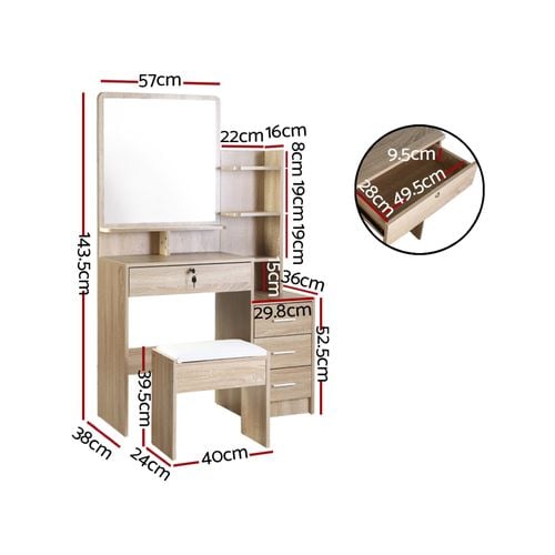 Artiss Dressing Table Mirror Oak - Bunnings Australia