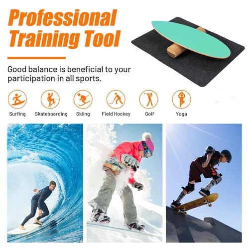 Costway Wood Balance Board Trainer w/Felt Mat Yoga Exercise Green ...