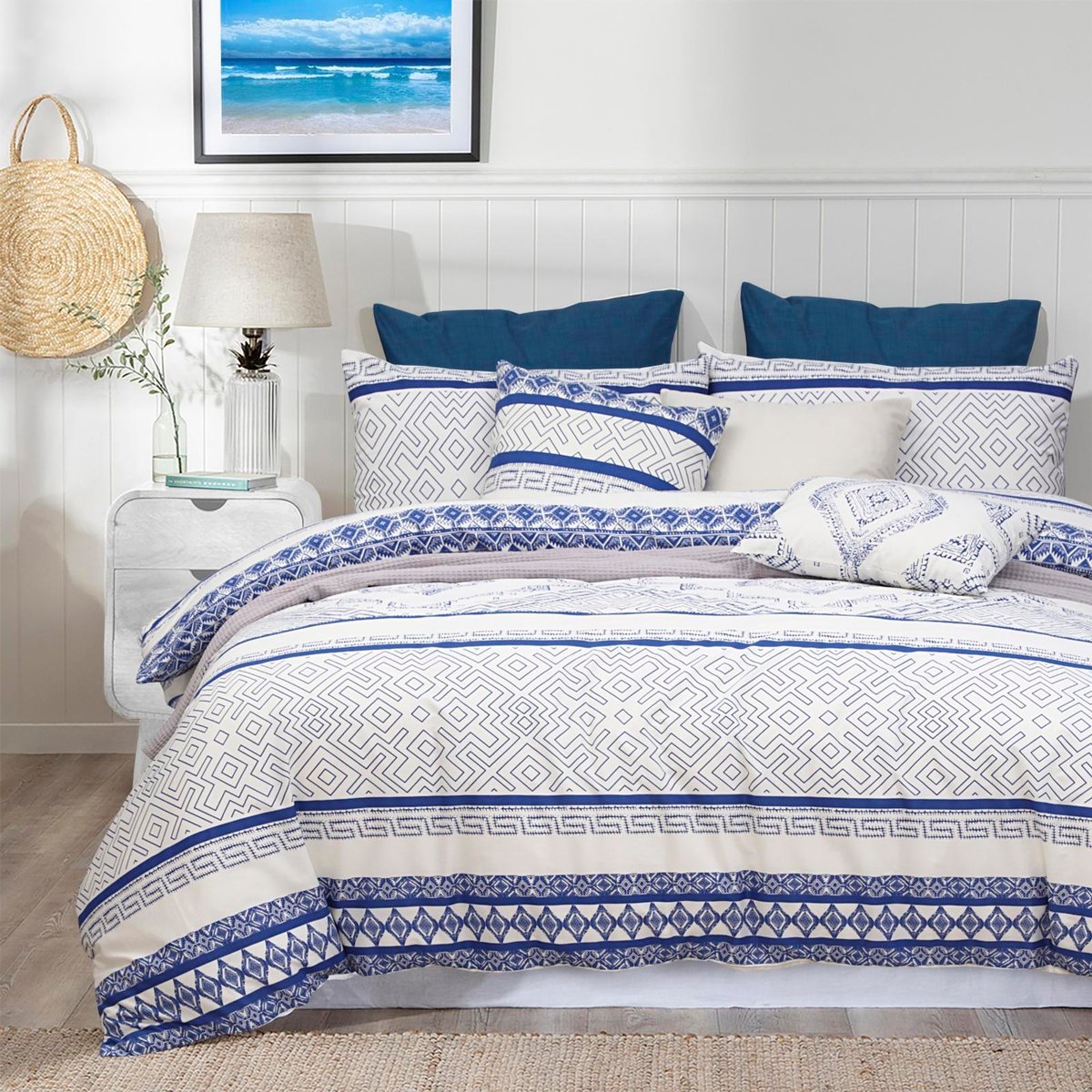 Amsons 100% Cotton Queen Quilt Cover Set - Hampton - Cream/Blue ...