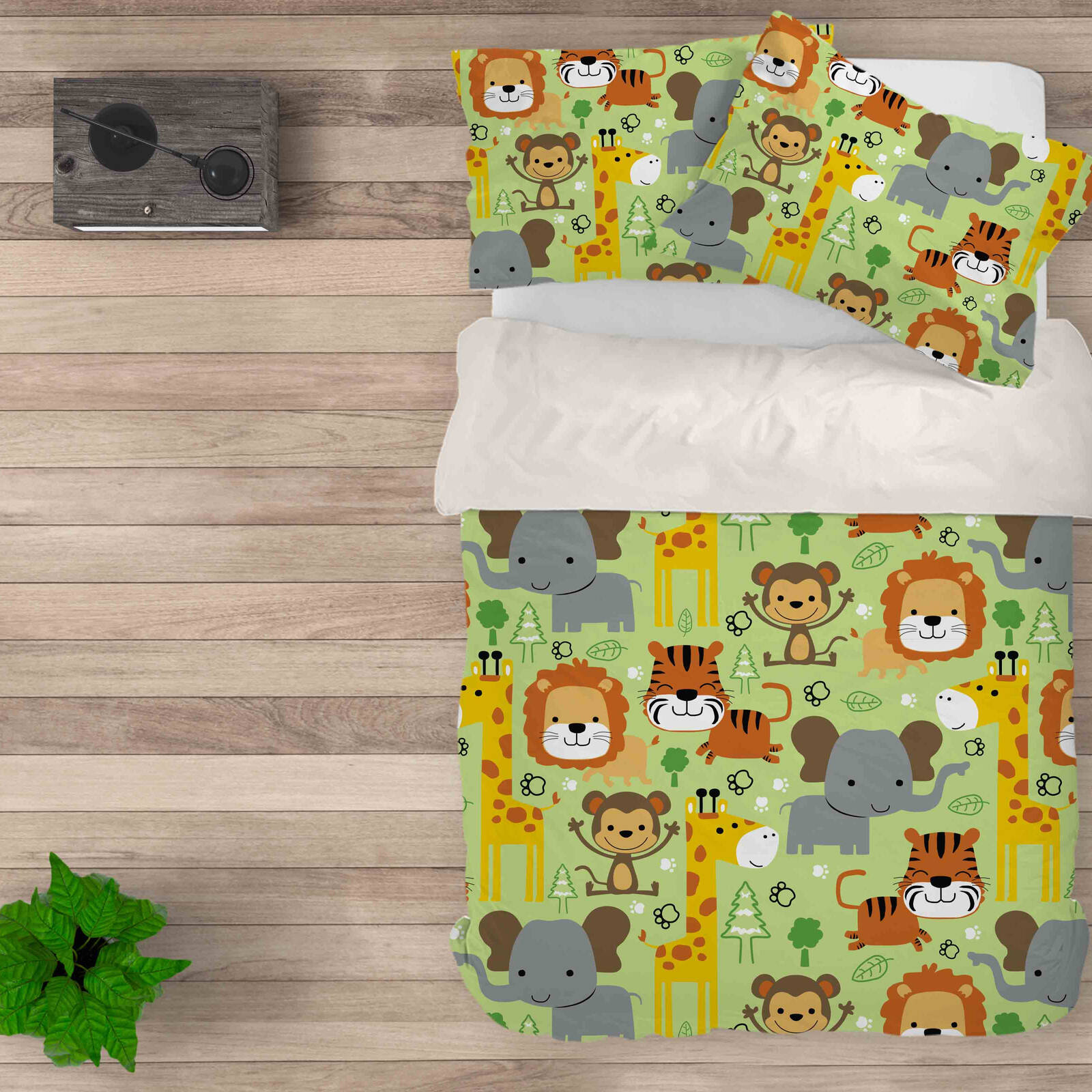 3D Green Animal Tiger Lion Monkey Giraffe Elephant Quilt Cover Set ...