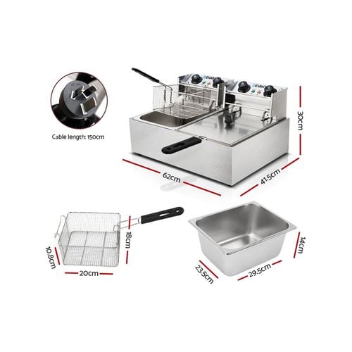 Devanti Electric Deep Fryer Twin Basket Cooker 2200W - Bunnings Australia