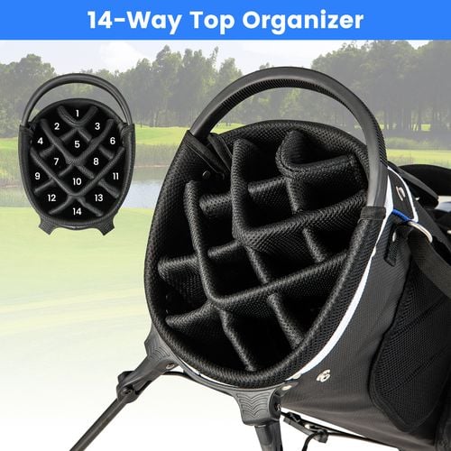 Costway Golf Club Bag w/14-Way Full Length Dividers Free Stand Blue ...
