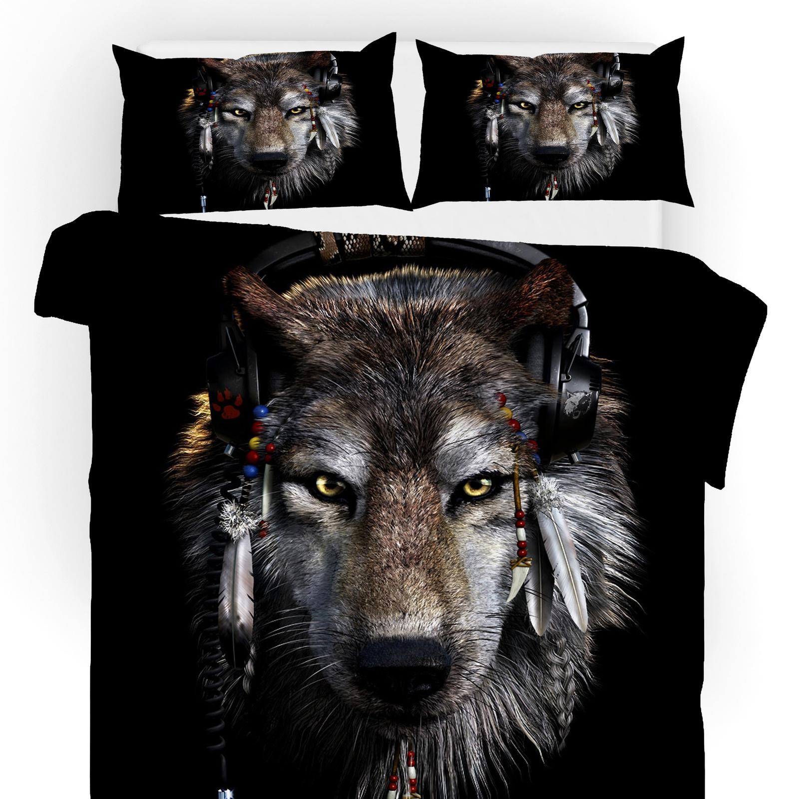 3D Black Wolf Quilt Cover Set Bedding Set Pillowcases 34 - Bunnings ...