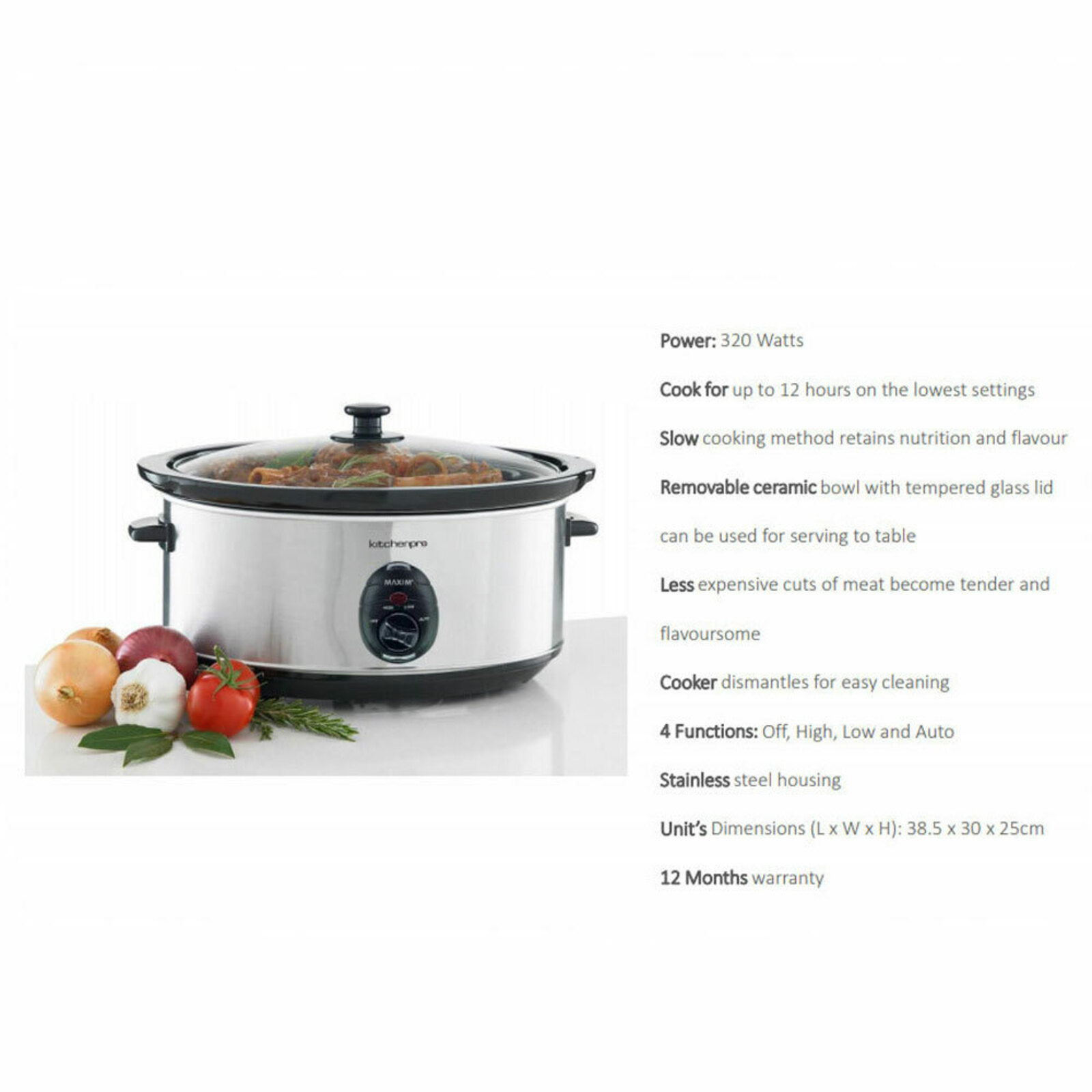Maxim Kitchen Pro 6L 320W Stainless Steel Slow Cooker - Bunnings Australia