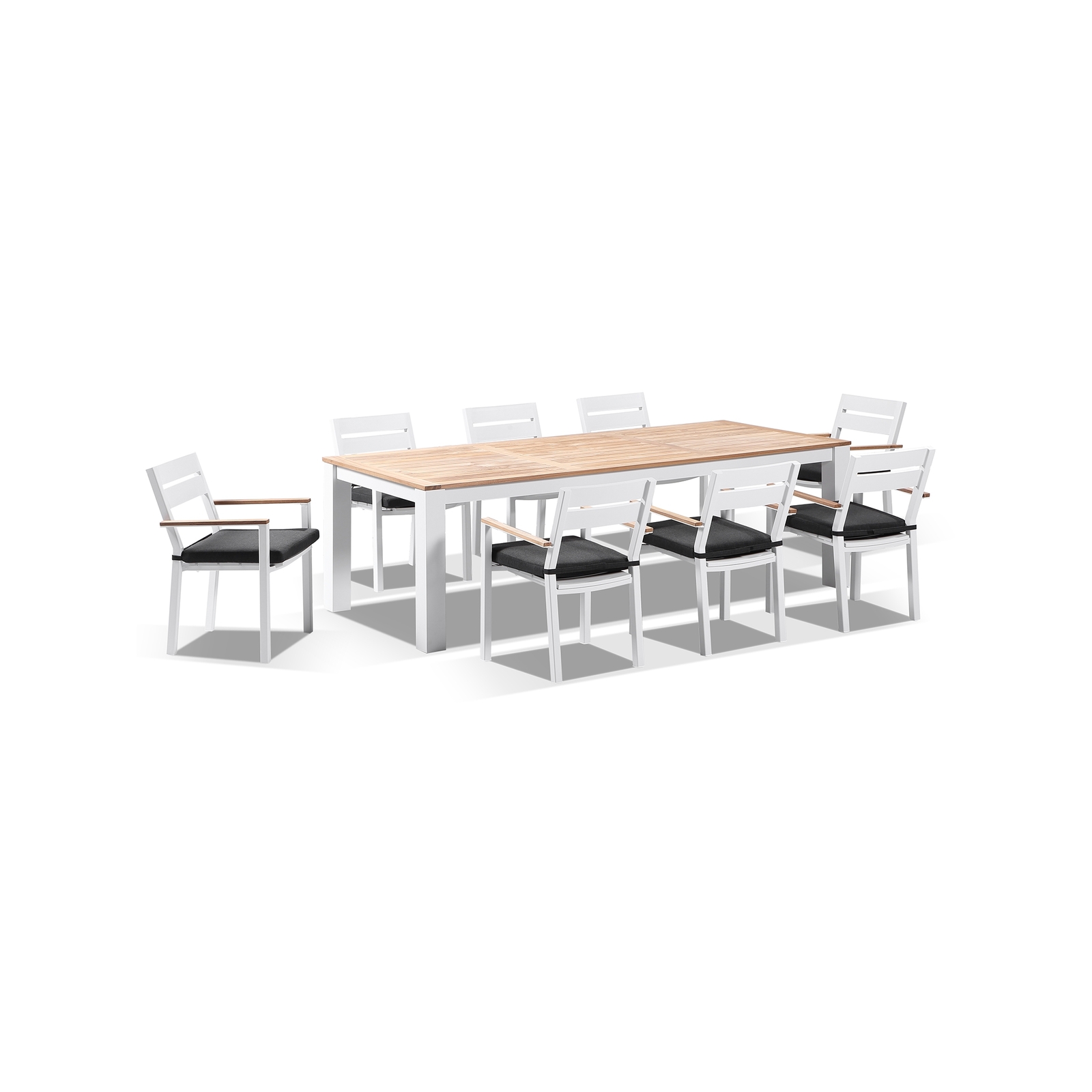 Outdoor Balmoral 2.5M Teak Top Aluminium Table With 8 Capri Dining ...