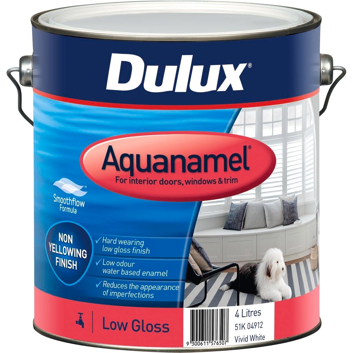 Dulux 4L Vivid White Low Gloss Aquanamel Enamel Paint - 4L - Bunnings ...