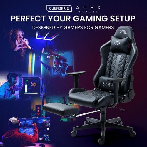 OVERDRIVE Apex Series Reclining Gaming Office Chair w/ Footrest,Black ...