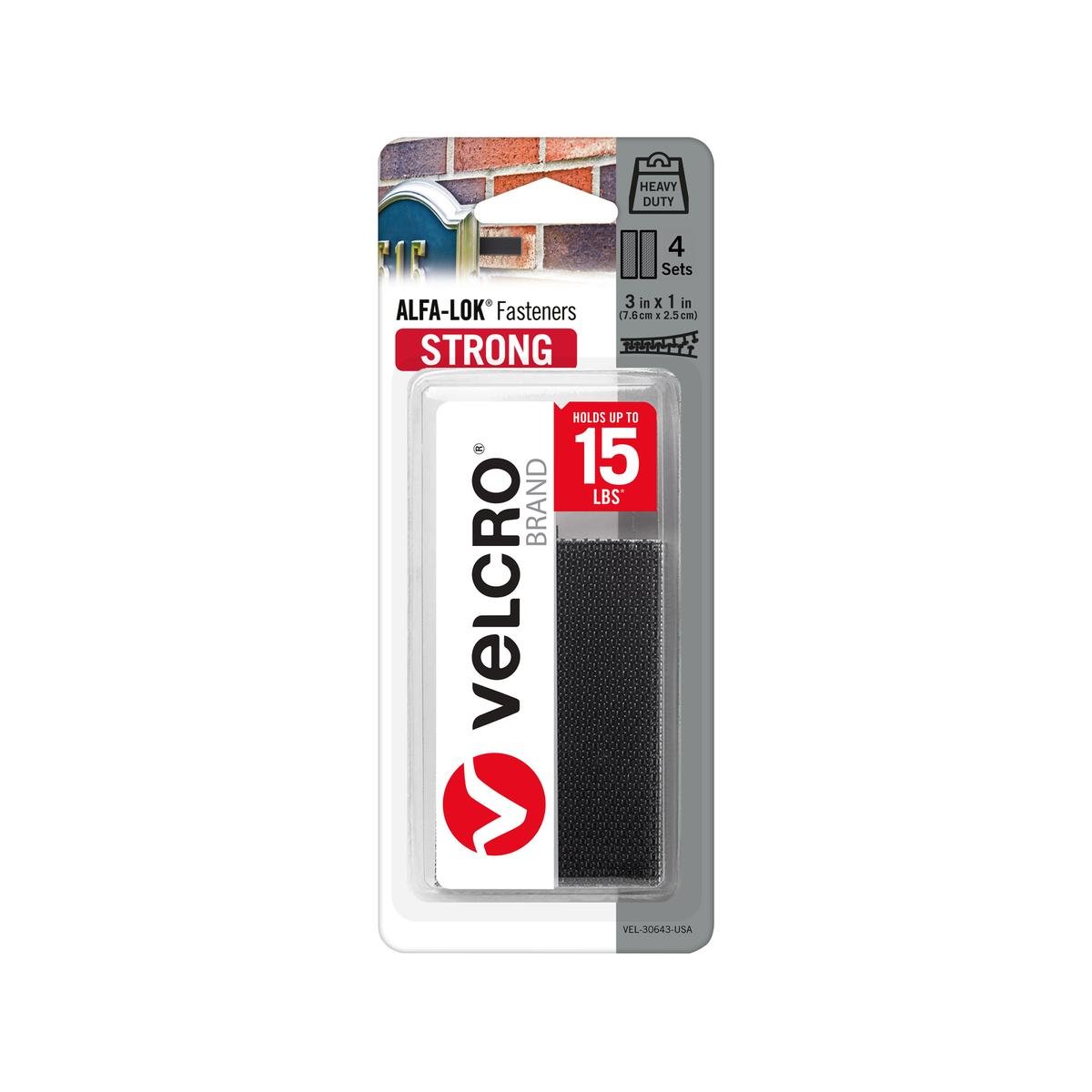 VELCRO 25mm x 7.6cm Black Alfa-Lok Hook And Loop Strips - 4 Sets ...