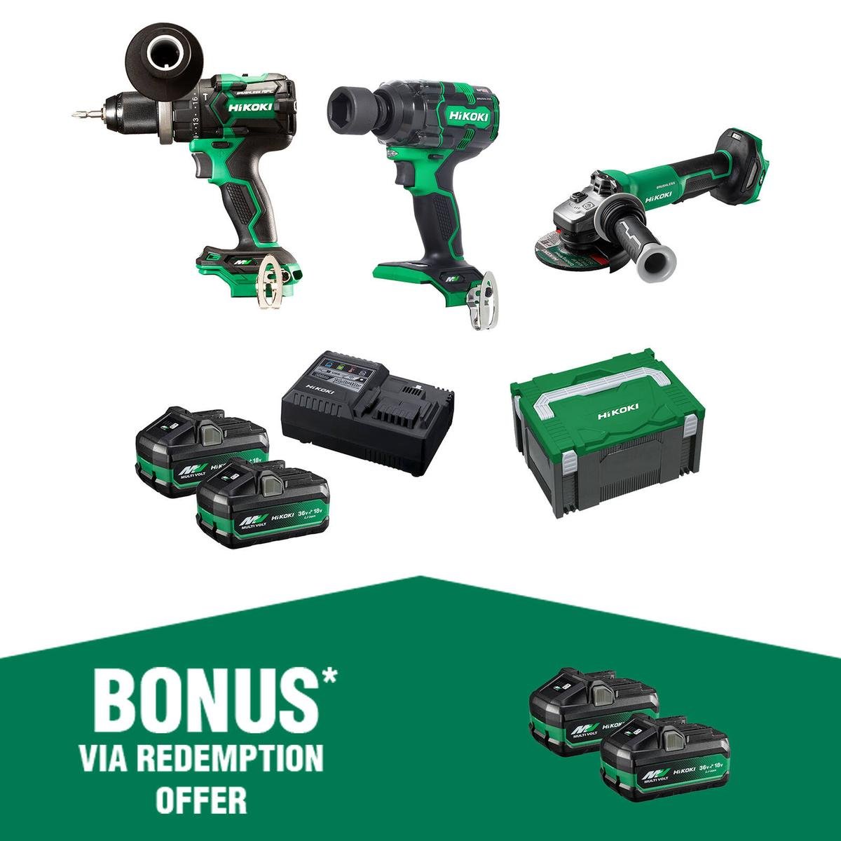 HiKOKI 36V Brushless 3 Piece Combo Kit KC36DRBL3(HRZ) - Bunnings Australia