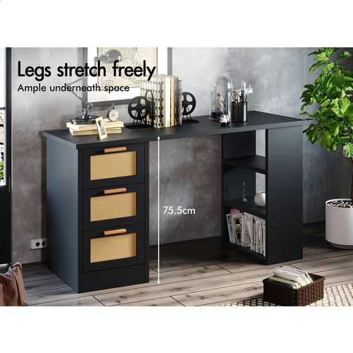 Alfordson Computer Desk Rattan Study Table Black - Bunnings Australia