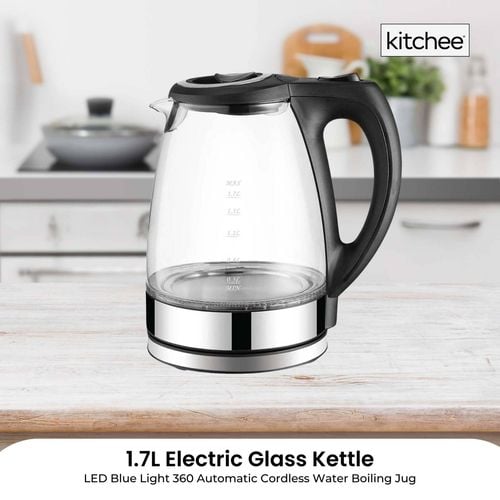 1.7L Electric Glass Kettle LED Blue Light 360 Automatic Cordless Water ...