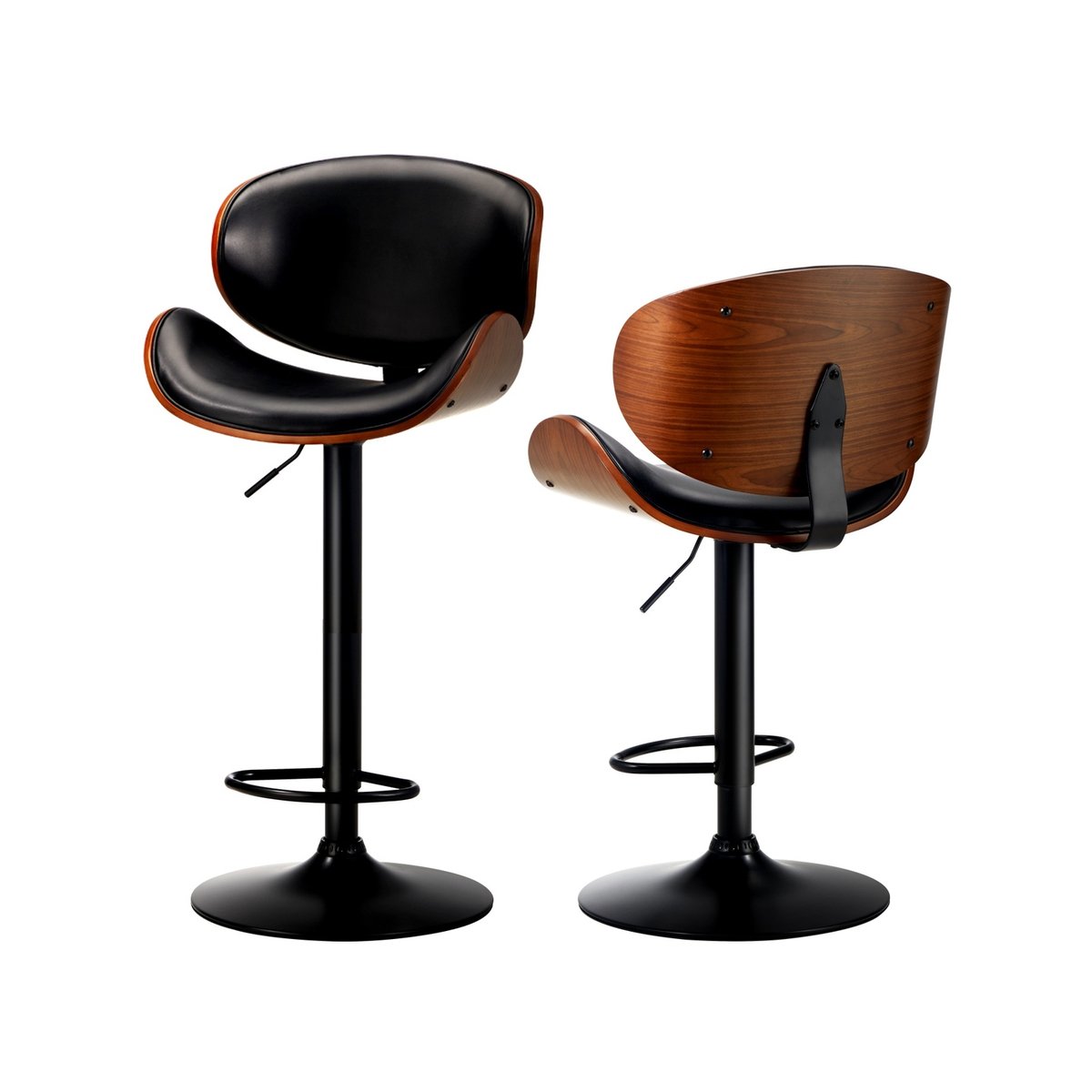 Oikiture 2x Bar Stools Kitchen Stool Swivel Chair Wooden Leather Gas ...
