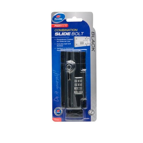 Zenith Black Combination Slide Bolt Lock - Bunnings Australia