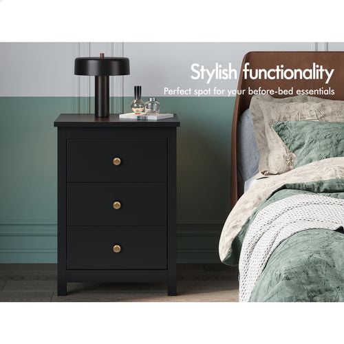 Alfordson Bedside Table Hamptons Black - Bunnings Australia