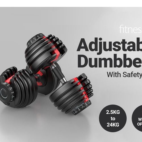 FitnessLab 48kg Adjustable Dumbbell Set Weight Plates 2x 24kg ...