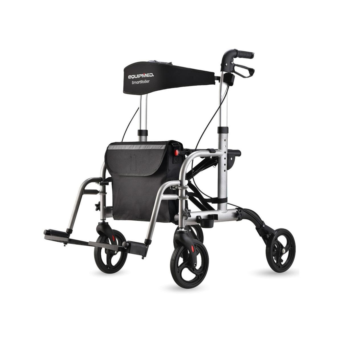 EQUIPMED 2-in-1 Folding Rollator Wheelchair Adjustable Mobility Walker ...