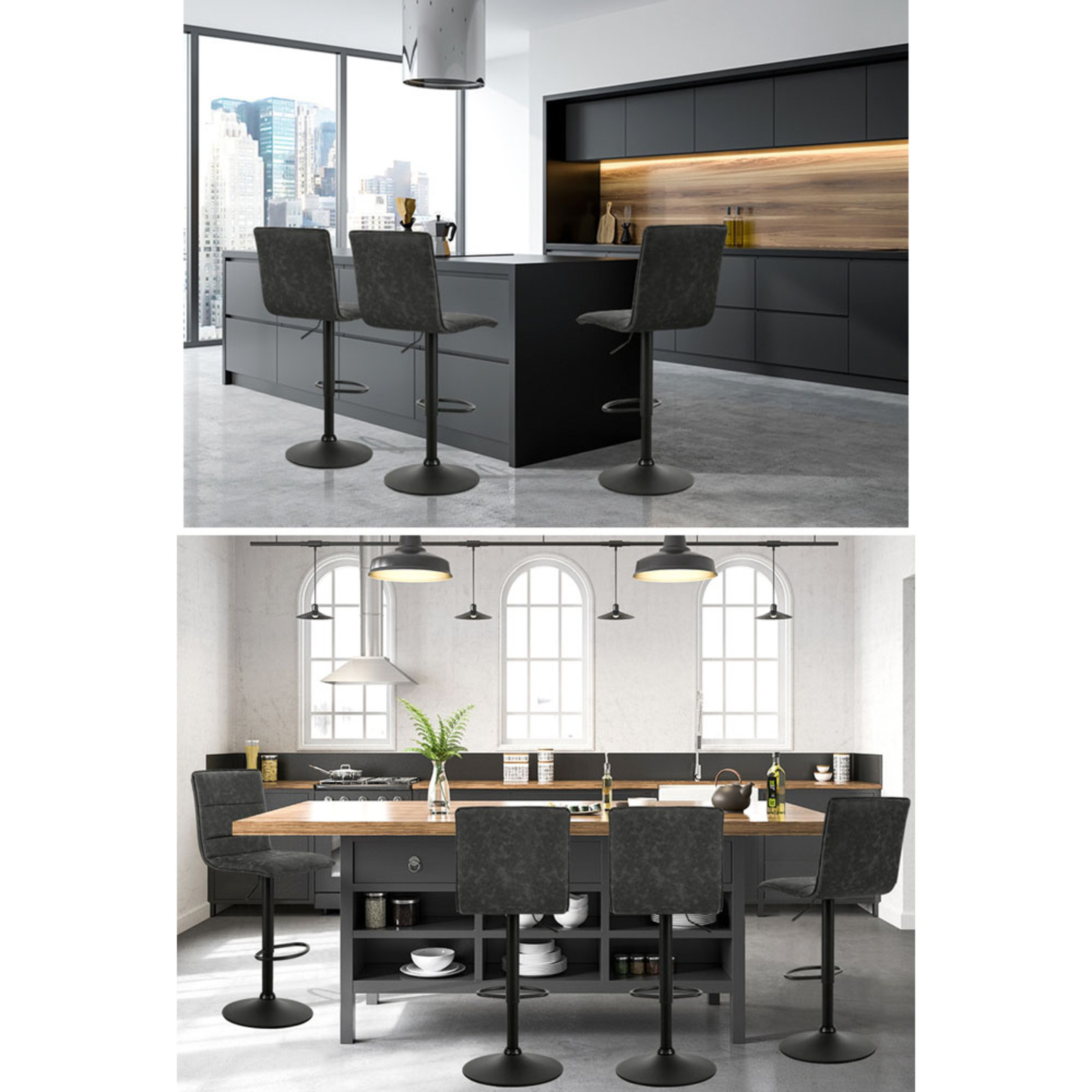 Artiss Chloe Set of 2 Dark Grey PU Leather Vintage Kitchen Bar Stools ...