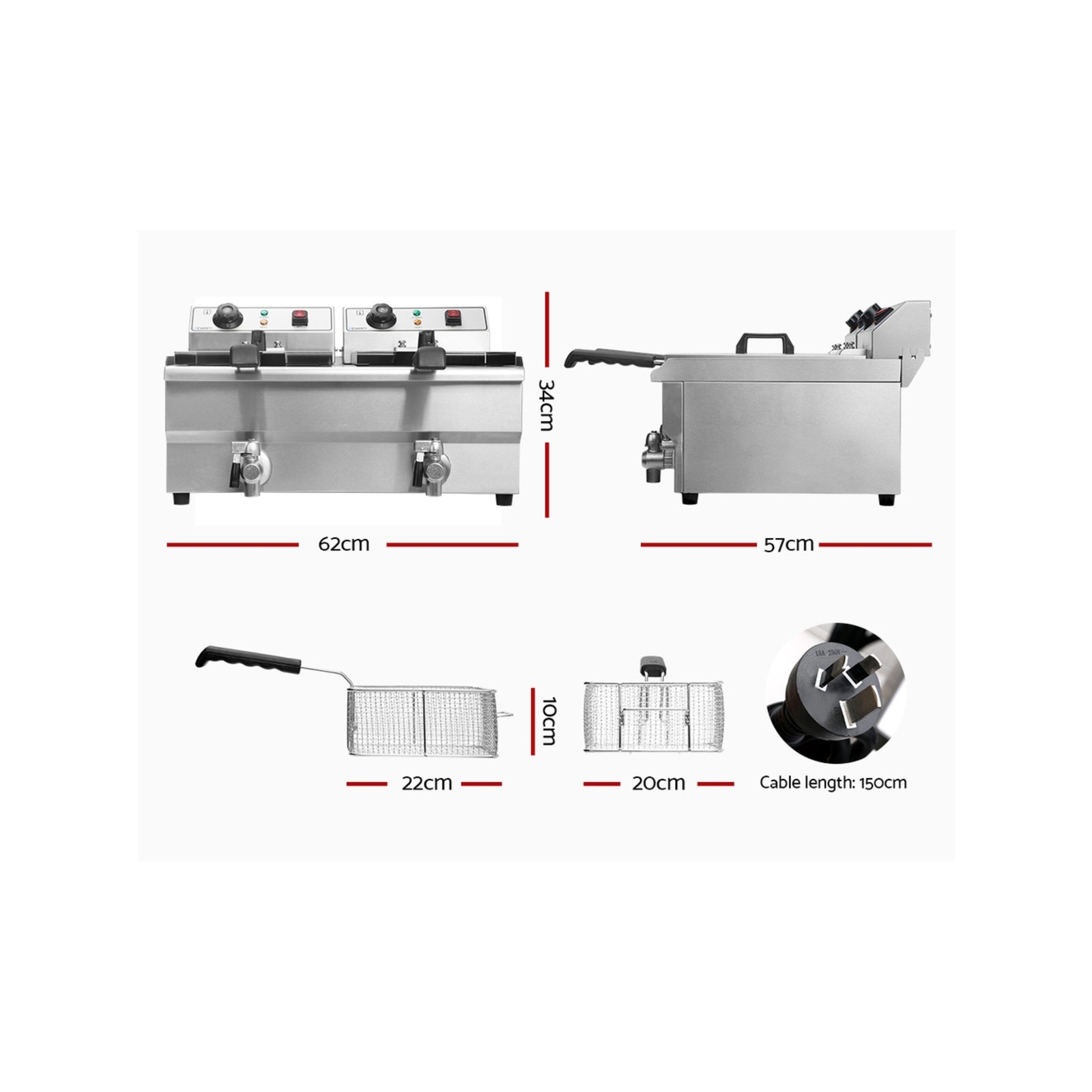 Devanti Electric Deep Fryer Twin Frying Basket - Bunnings Australia