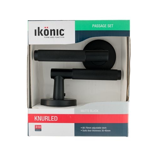 Ikonic Black Matte Knurled Passage Lever Set - Bunnings Australia