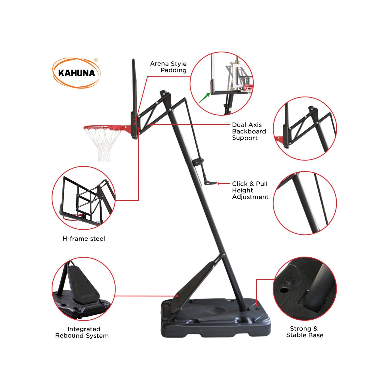 Kahuna Portable Basketball Hoop System 2.3 to 3.05m for Kids & Adults ...