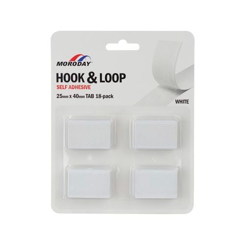 Moroday 25 x 40mm White Hook And Loop Self Adhesive Tab - 18 Pack ...