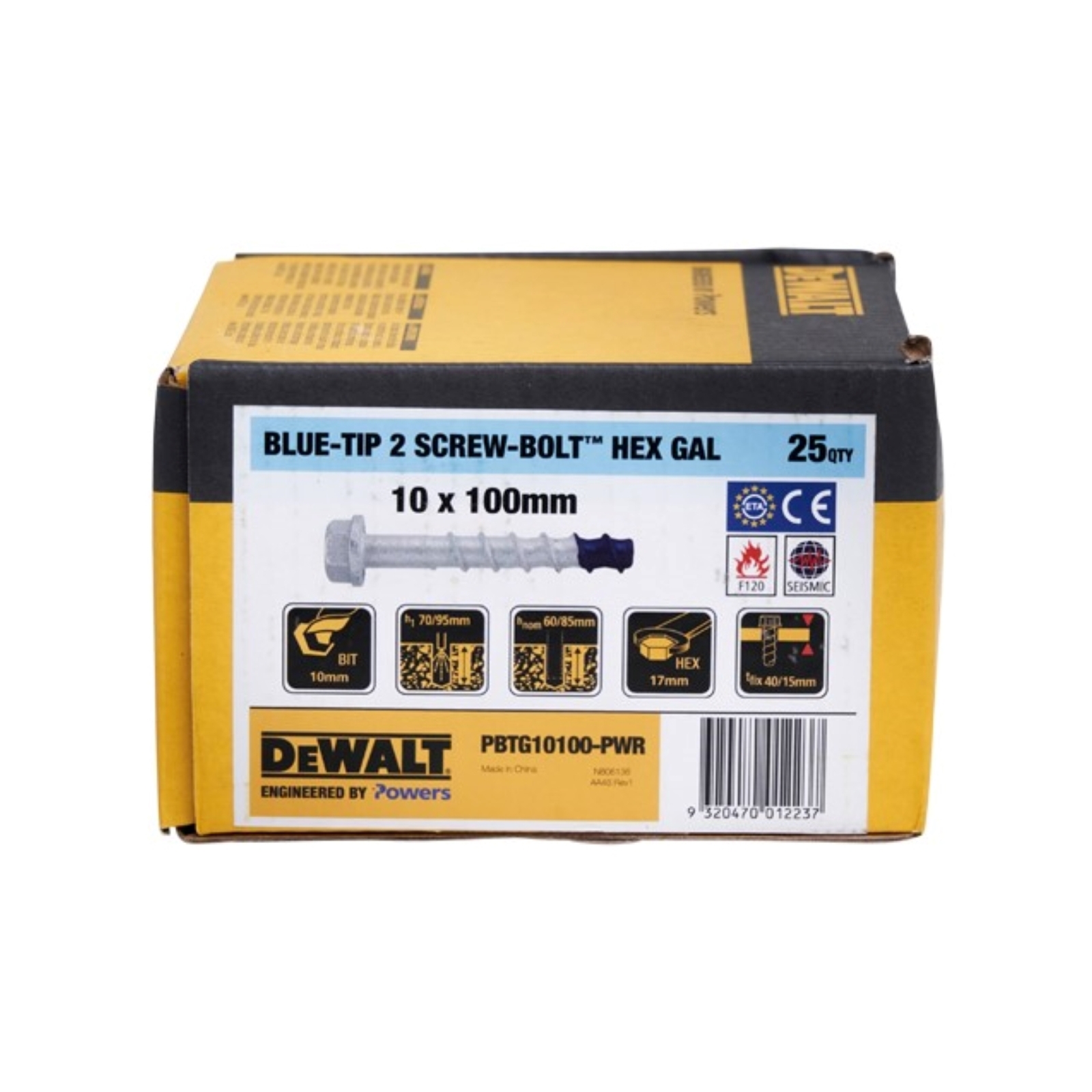 DeWALT 10 x 100mm Blue Tip Galvanised Hex Screw Bolt - 25 Pack ...