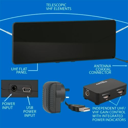 Antsig Flat Panel Indoor VHF/UHF Antenna With External Amplifier ...