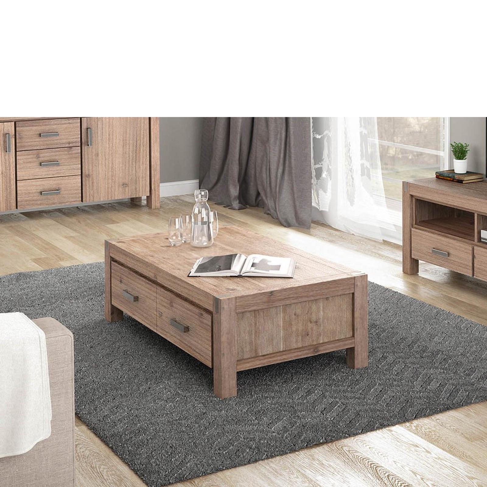 Coffee Table Solid Acacia Wood & Veneer 1 Drawer Storage Oak Colour ...