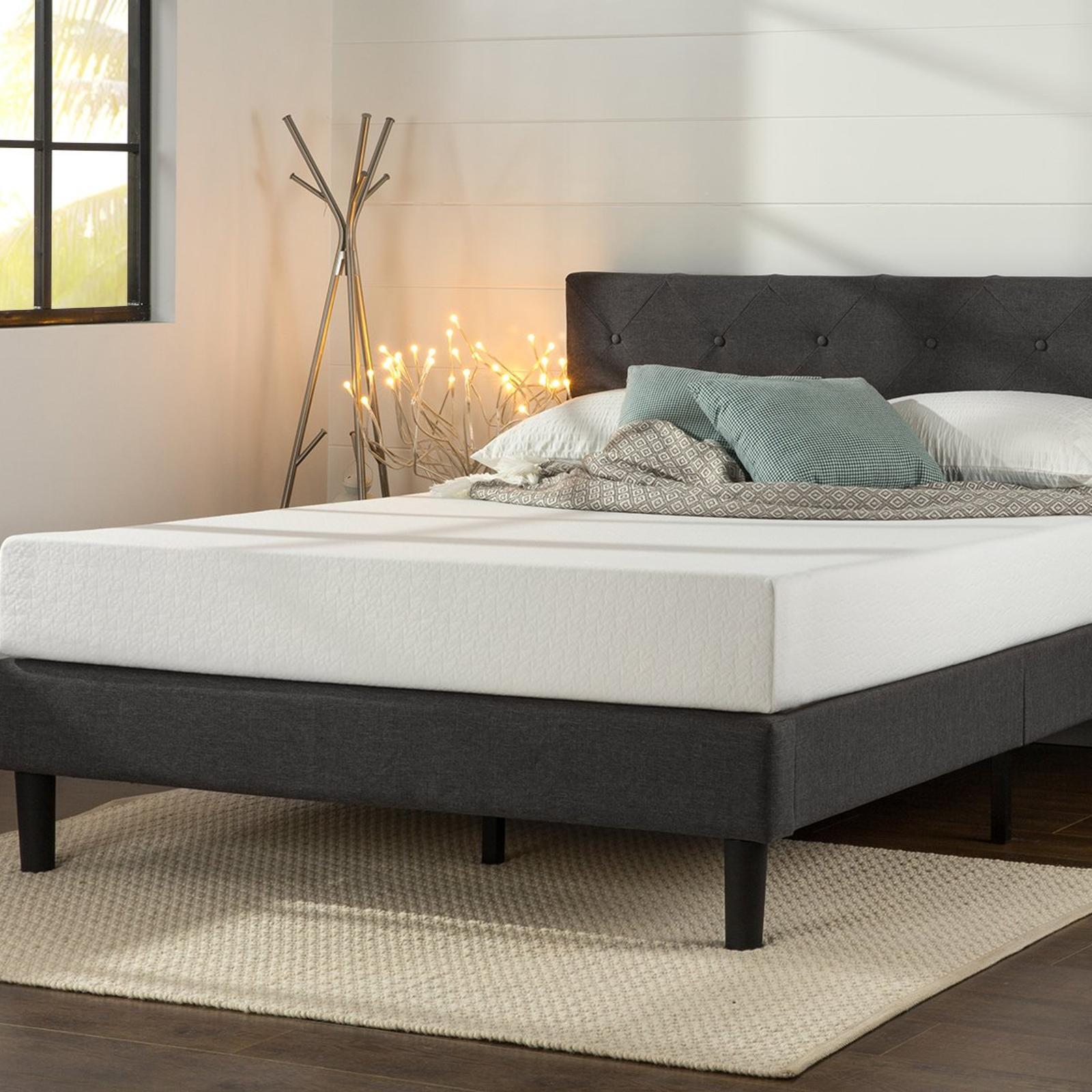 Zinus Shalini Upholstered Grey Diamond Stitched Fabric Bed Frame ...