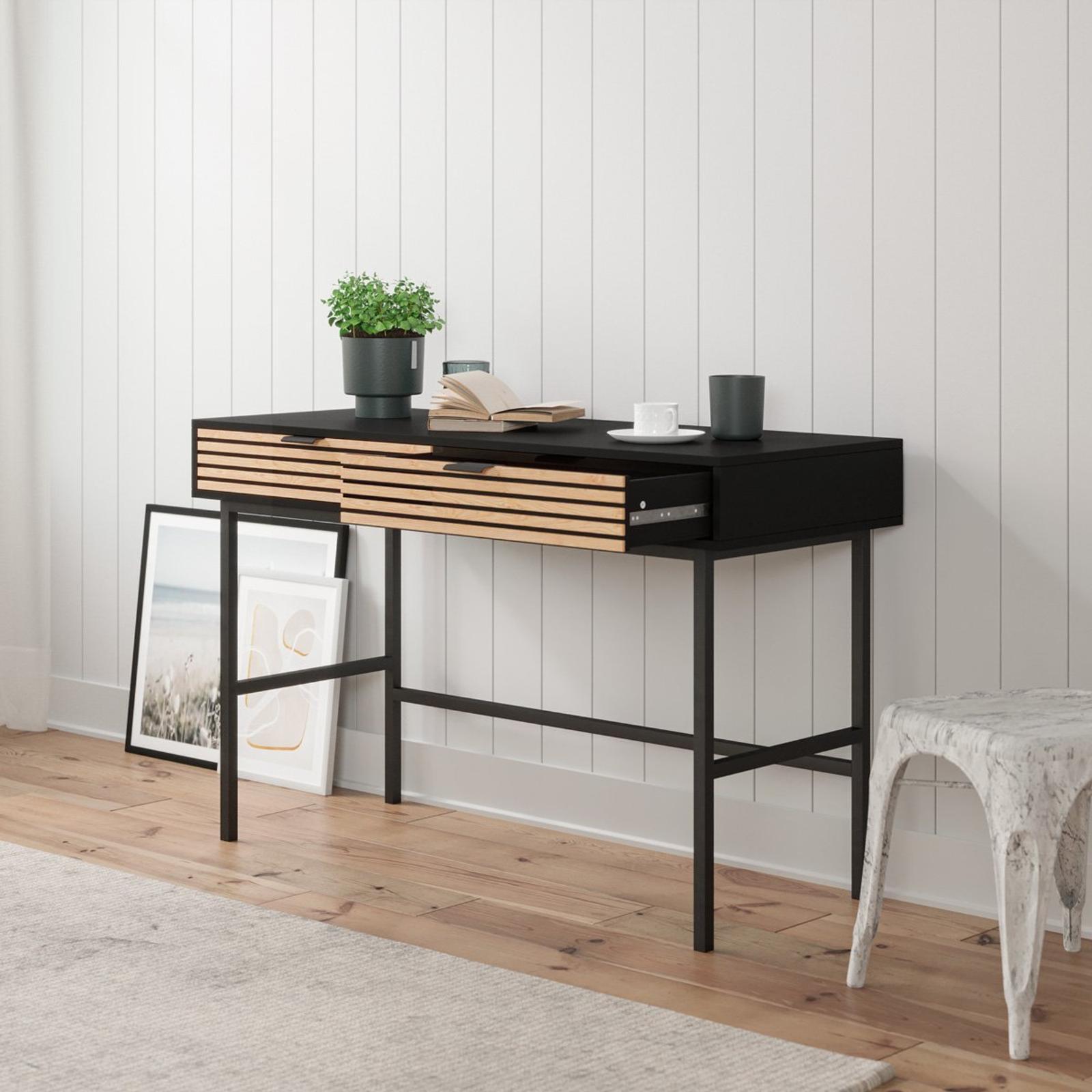 Black Study Desk Console Table with Slatted Drawers - Bunnings Australia