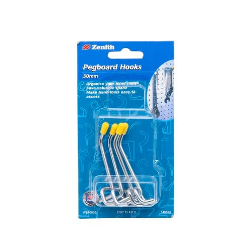 Zenith 50mm Zinc Plated Pegboard Hook - 4 Pack - Bunnings New Zealand