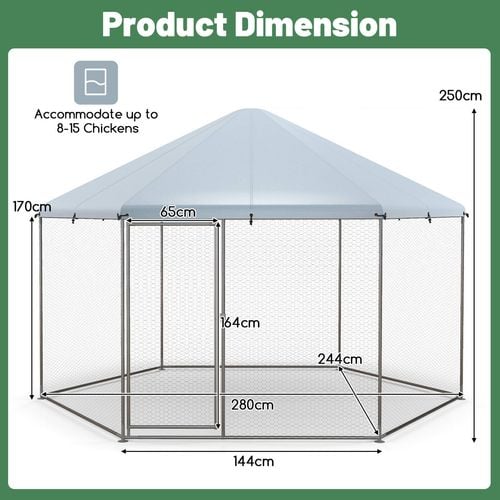 Costway Walk-in Chicken Coop Metal Poultry Cage w/Wire Mesh ...