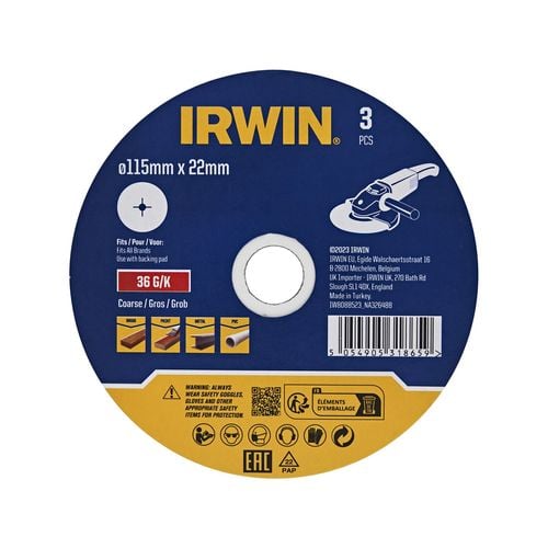IRWIN 115mm 36 Grit Fibre Sanding Disc - 3 Pack - Bunnings New Zealand