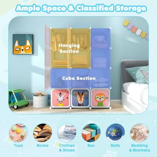 Costway 12-Cube Wardrobe Kids DIY Armoire Clothes Closet 2 Hanging Rods ...