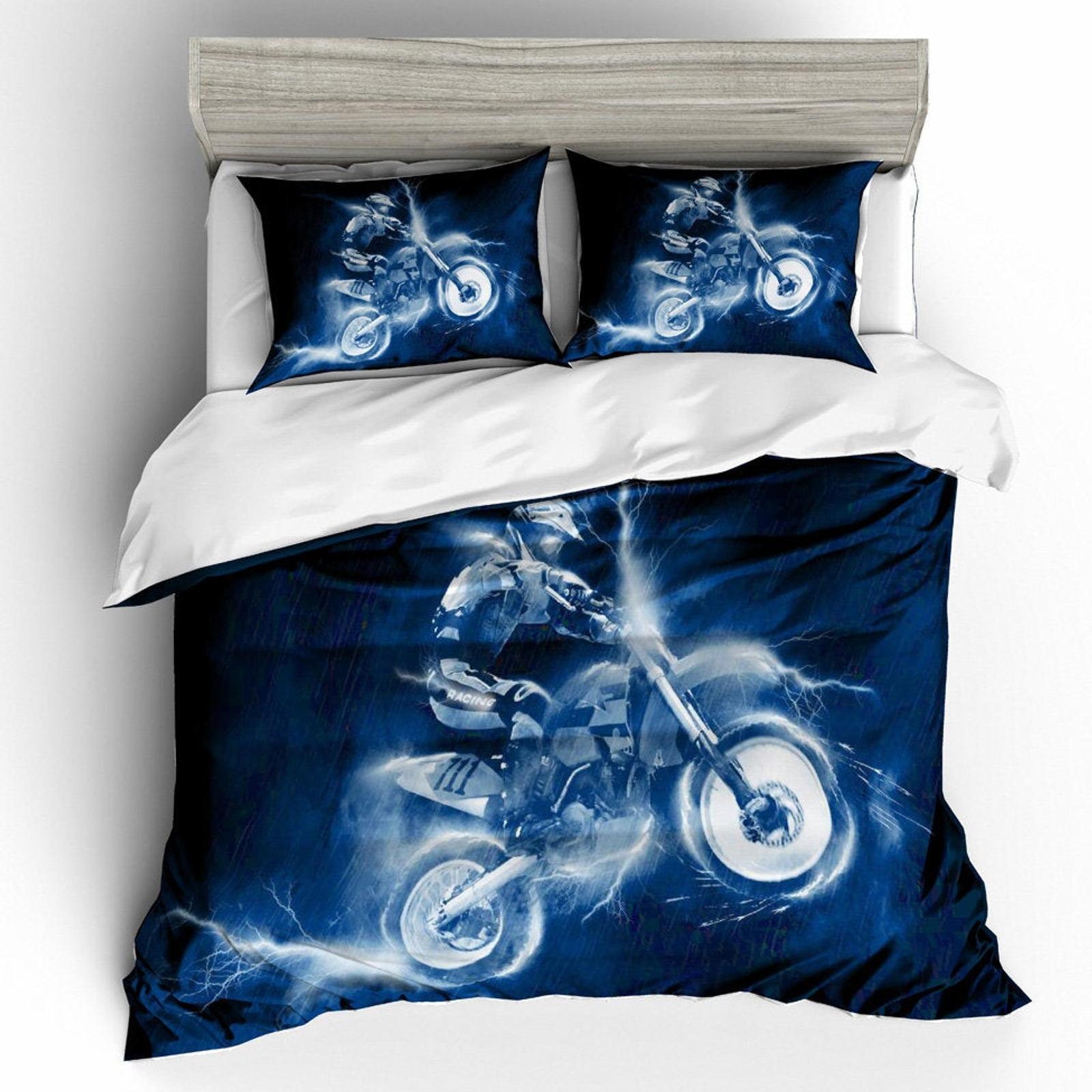 3D Blue Motor Motorcycle Quilt Cover Set Bedding Set Pillowcases ...