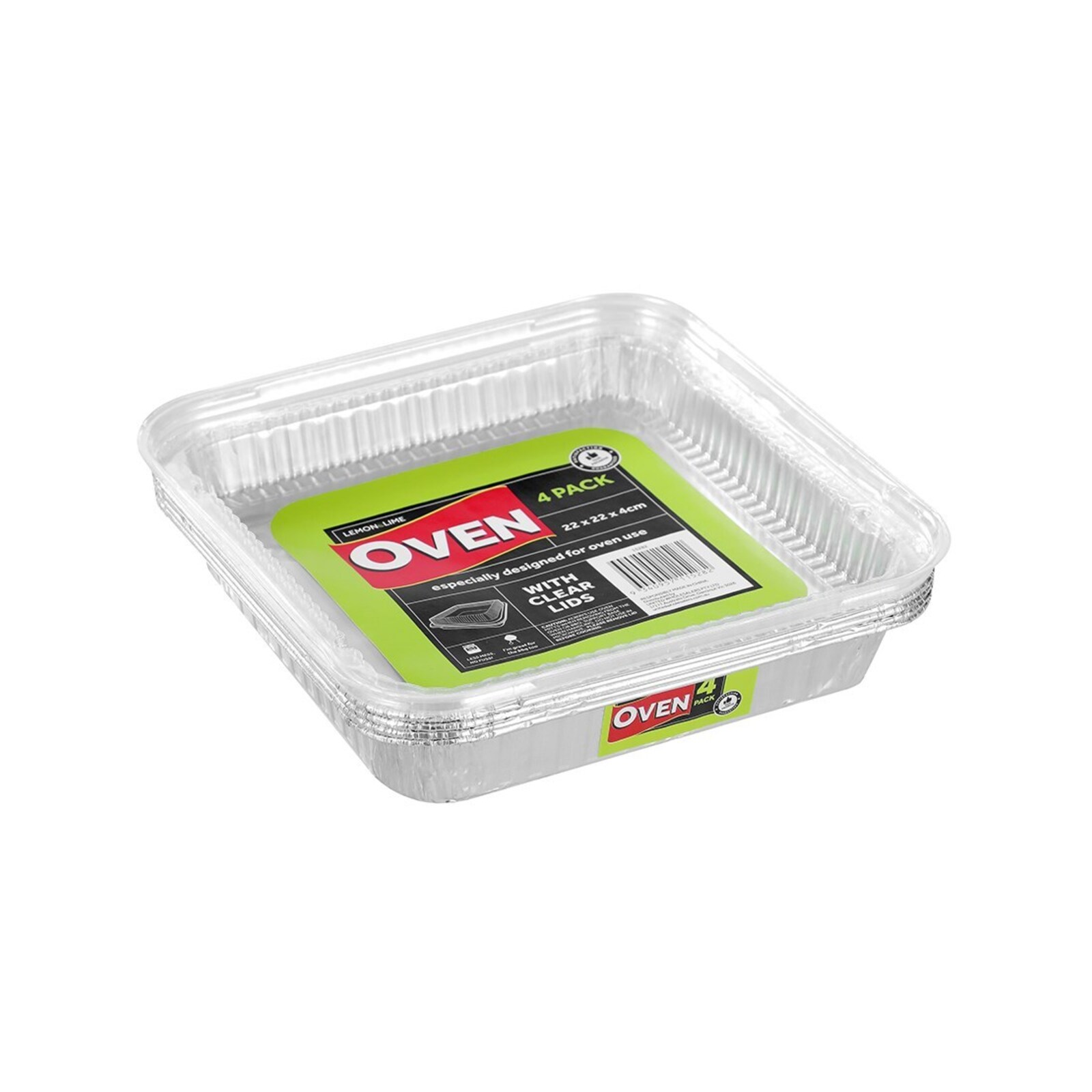 6x 4pk Lemon & Lime 22x4cm Square Foil Tray w/ Plastic Lid - Bunnings ...