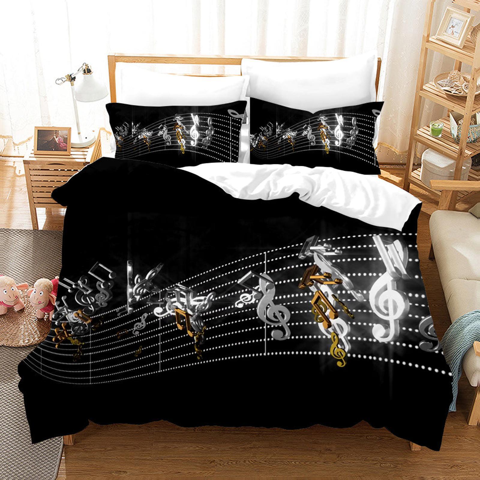 3D Black Stave Music Note Quilt Cover Set Bedding Set Pillowcases 111 ...