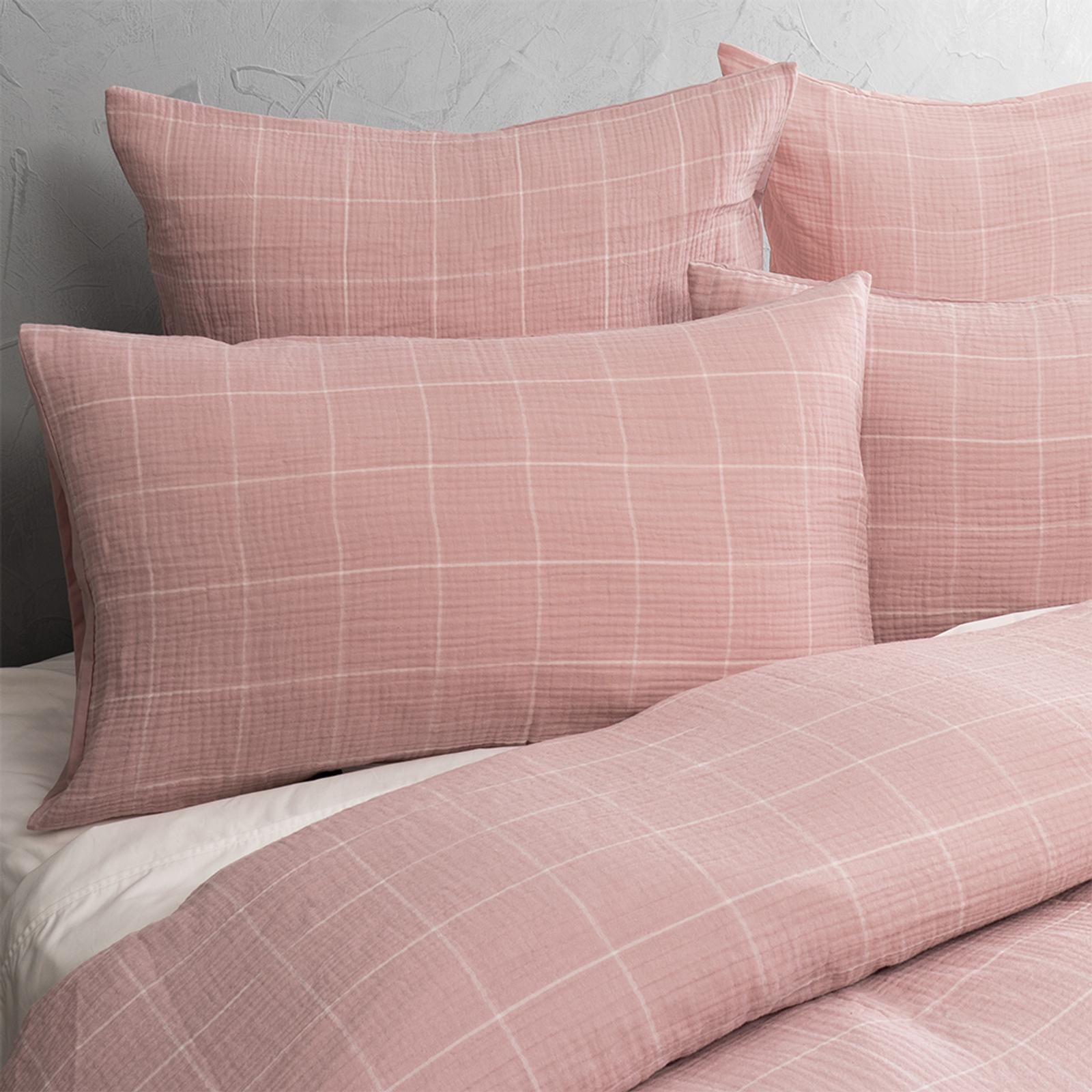 Tontine Gauze Grid Quilt Cover/Pillowcase Set - Queen Bed Mauve ...