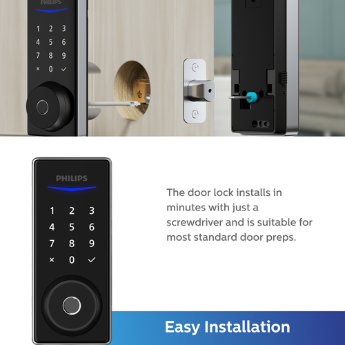 Philips Nickel EasyKey Fingerprint Deadbolt Door Lock With Mechanical ...