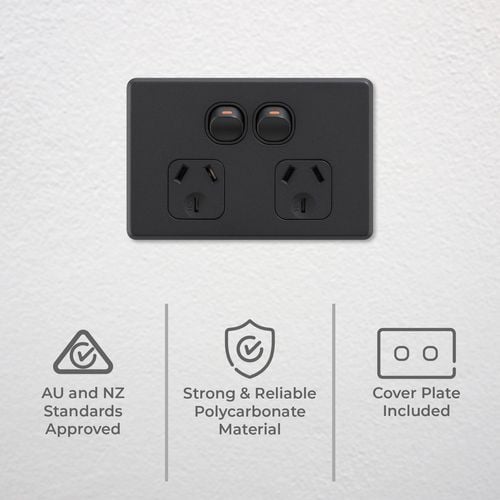 DETA Black Matte S-line Double Power Point - Bunnings Australia