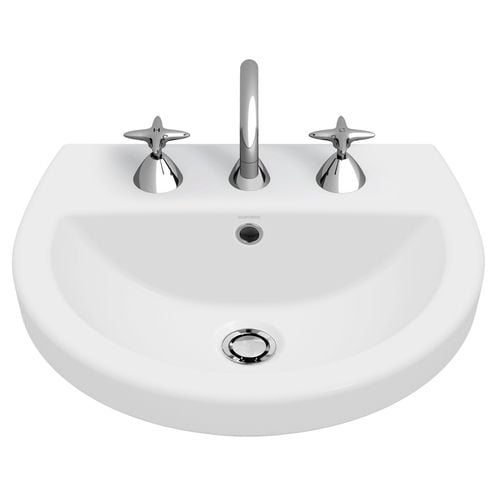 Caroma White Cosmo Semi Recessed Basin - 3 Tap Hole - Bunnings Australia