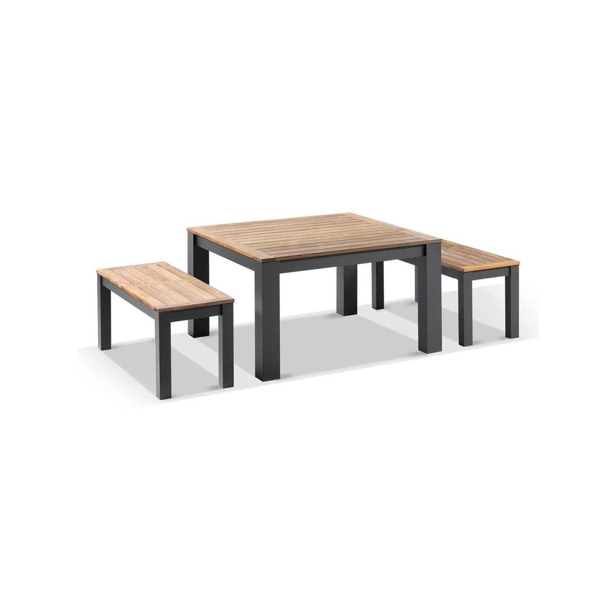 Outdoor Balmoral Low Dining Coffee Table With 2 Bench Seats Black ...