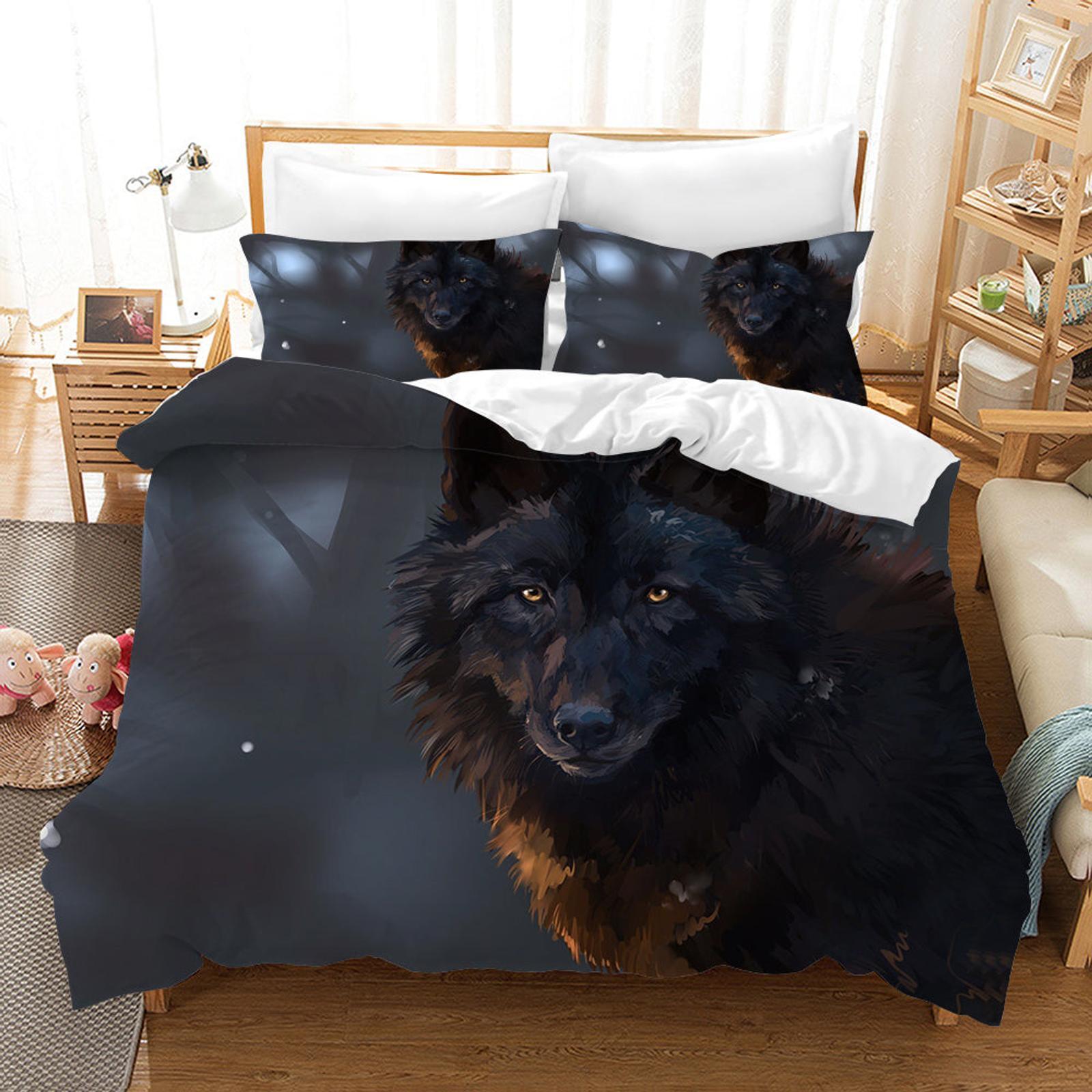 3D Dark Black Wolf Quilt Cover Set Bedding Set Pillowcases 32 ...
