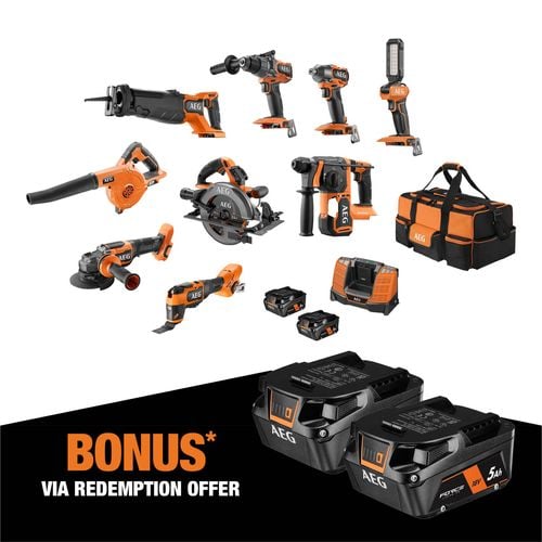 AEG 18V 9-Piece FUSION/Brushless 5.0Ah FORCE Kit - Bunnings Australia
