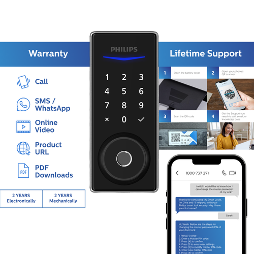 Philips Black EasyKey Fingerprint Deadbolt Door Lock With Mechanical ...