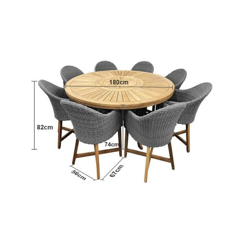 Solomon 1.8M Round Outdoor Teak Timber Dining Table With Coastal Wicker ...