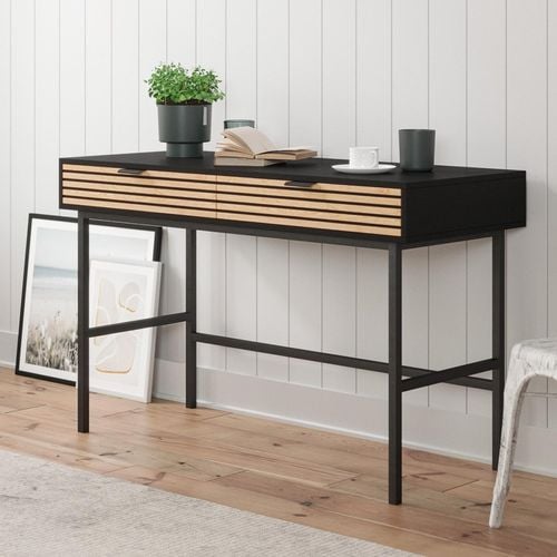 Black Study Desk Console Table with Slatted Drawers - Bunnings Australia