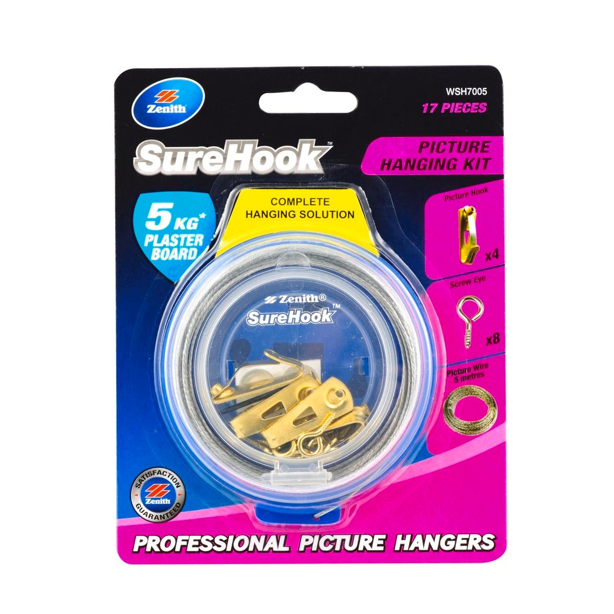 Zenith 5kg Brass Plated SureHook 17 Piece Picture Hanging Kit ...